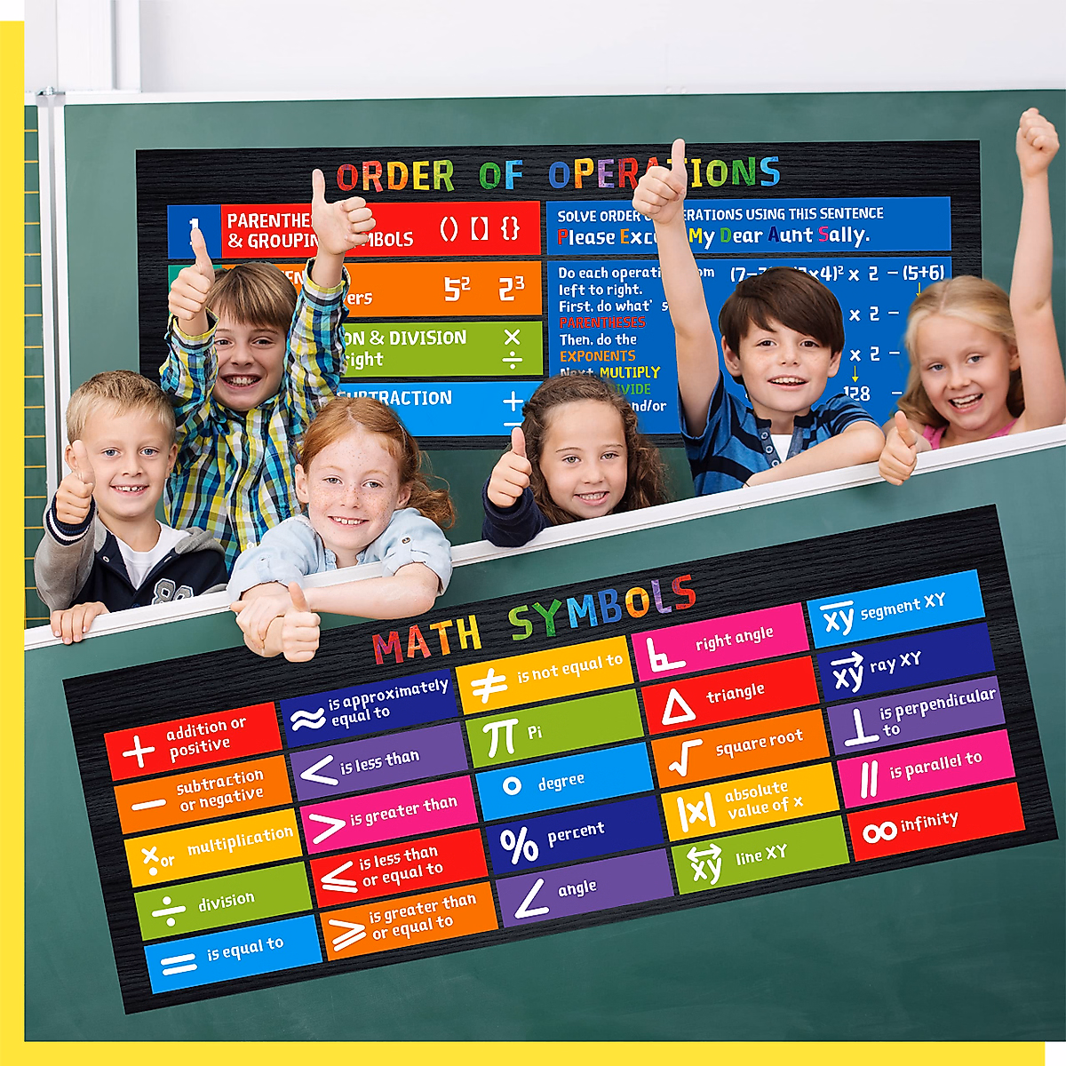 Math Symbols Poster, 2 PCS Large Math Symbols Order of Operation Mathematics Bulletin Board Banner Wall Decor for Primary Middle High School Classroom (Poster Tube Package)