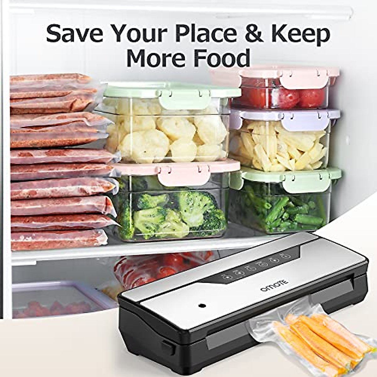 OMOTE Vacuum Sealer Machine, Dry, Moist & Pulse Modes for Food Storage, Handheld Portable Design, Easy to Operate with Built-in Cutter, Paper Bag Storage and Starter Kit