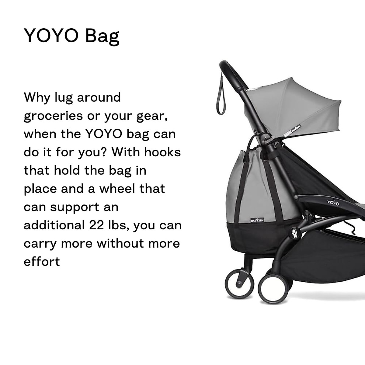 Babyzen YOYO Bag, Grey - Provides Additional, Sturdy Storage on the YOYO2 Stroller - Includes Wheel Base & Hooks