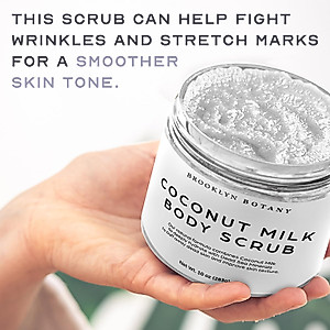 Brooklyn Botany Dead Sea Salt and Coconut Milk Body Scrub - Moisturizing and Exfoliating Body, Face, Hand, Foot Scrub - Fights Stretch Marks, Fine Lines, Wrinkles - Great Gifts for Women & Men - 10 oz