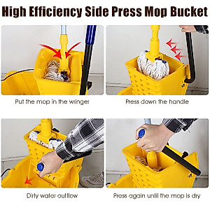S AFSTAR 24L/26 Quart Commercial Mop Bucket with Wringer, Household Mop Bucket with Wheels & Potable Handle, Industrial Mop Wringer Bucket for Home Office Market Restaurant Hotel (Yellow)