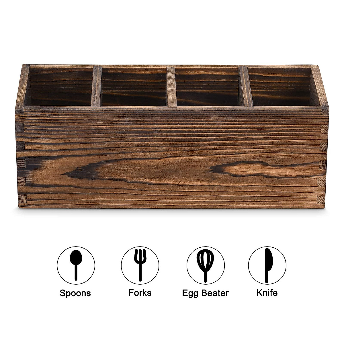 ALL Music-box Wooden Silverware Caddy, Kitchen Utensil Holder with 4 Adjustable Compartments, Silverware Storage Kitchen Flatware Caddy