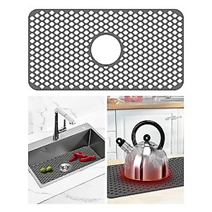 Makaduo Sink Protectors for Kitchen Sink, Silicone Kitchen Sink Accessories, Sink Mats for Stainless Steel Sink, Porcelain Sink, Large Folding Dish Drying Mat, Heat Resistant, Non-Slip, Grey