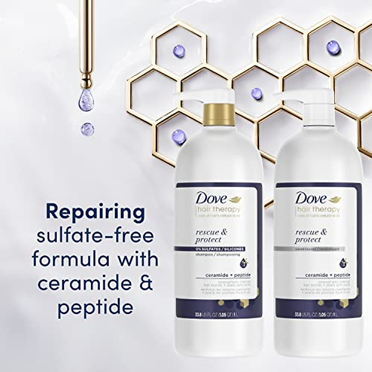 Dove Rescue and Protect Shampoo, 33.8 fl oz - Sulfate Free Shampoo for Damaged Hair, Strengthens Hair, Seals Split Ends, Nourishes for Soft, Smooth, Healthy-looking Hair