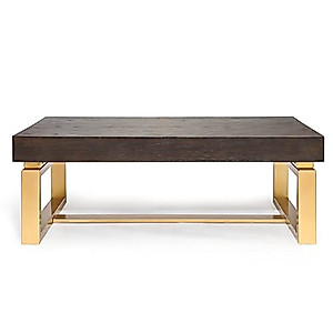 Savonnerie Coffee Tables for Living Room, Small Coffee Table with Gold Legs, Oak Top, 42" L x 21" W x 15" H
