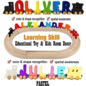 Large Handmade Name Wooden Trains Alphabet Puzzle Name Letters Educational Toys for Kids