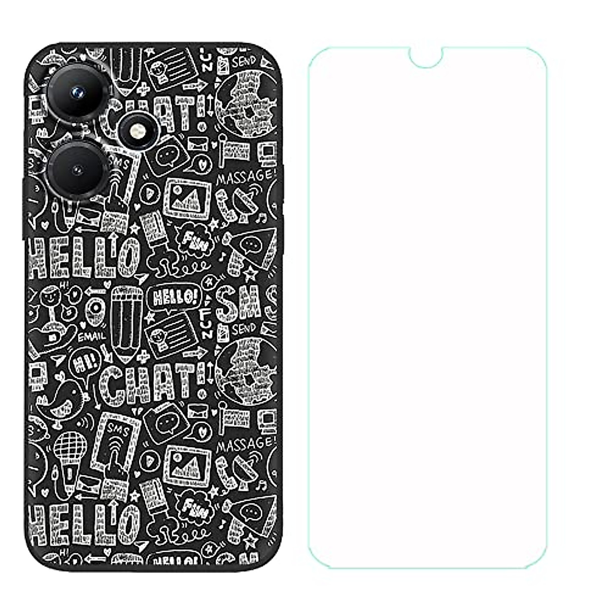 FZZSZS Case for Infinix Hot 30 Play + Screen Protector Tempered Glass Protective Film,Soft Silicone Black Shell Gel Flexible TPU Case Cover for Infinix Hot 30 Play (6.82") - LLM42