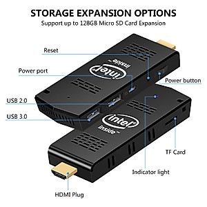 AIOEXPC Intel PC Stick 8GB RAM 128GB ROM with Intel Atom Z8350 & Windows 10 Pro Mini Computer Stick Support 4K HD,Dual Band WiFi 2.4G/5G, Bluetooth 4.2, Support Auto-on After Power Failure