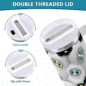 RPLIFE Cute Fun Vivid Black White Creatures 40oz Tumbler with Handle, Stainless Steel Water Bottle with Straw, Coffee Tumbler