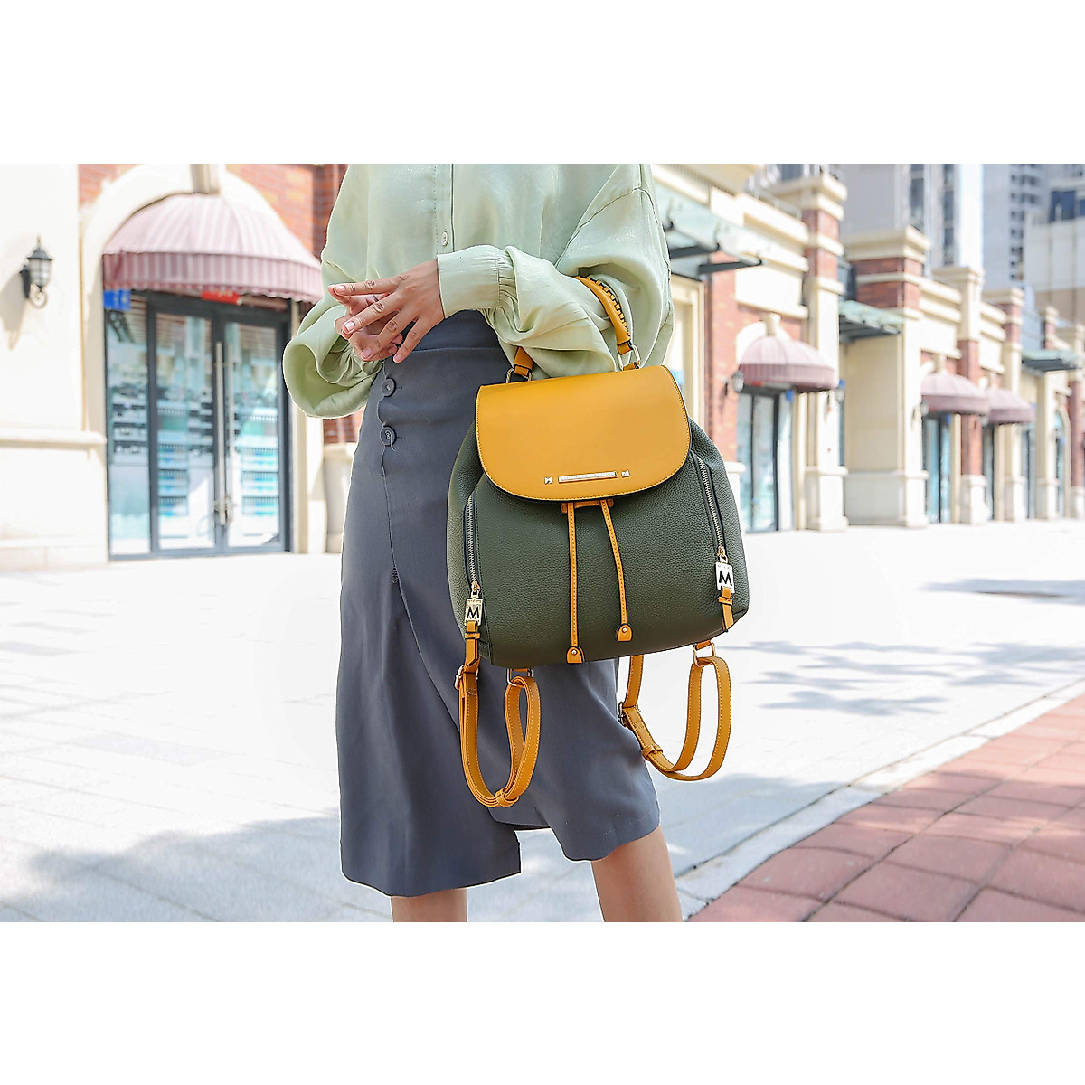 MKF Collection Backpack for Women Vegan Leather Bookbag Top Handle Bag Lady Fashion Pocketbook Travel bag Blush Charcoal by Mia k