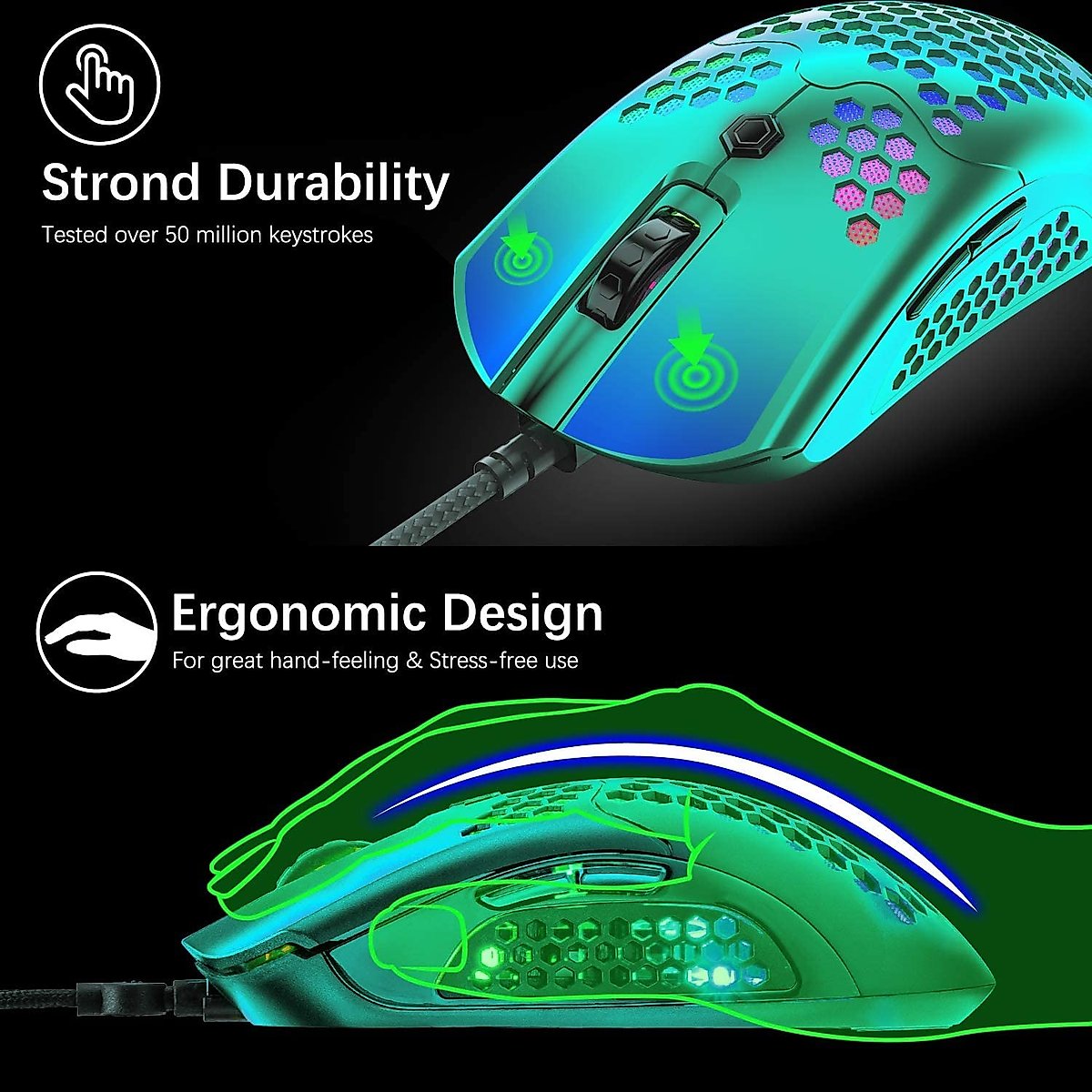 SELORSS ZIYOULANG T60 60% Compact Mechanical Gaming Keyboard RGB Chroma Type C Ergonomic Mini Keyboard UK Layout 12000DPI Gaming Mouse Honeycomb Shell for PC/PS4/PS5/Xbox(Red Switch)