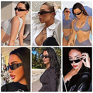 NULOOQ Y2K Rimless Futuristic Wrap Around Sunglasses Women Men, Trendy Cyberpunk Visor Sunglasses Monoblock Cyclops Shades (Black Frame/Gray Lens)