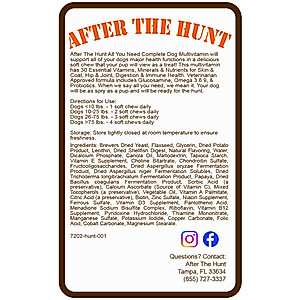 After The Hunt All You Need Complete Dog Multivitamin - Daily Vitamins for Skin & Coat Hip & Joint Digestion & Immune System - Glucosamine Omega 3 6 9 & Probiotics - 120 ct