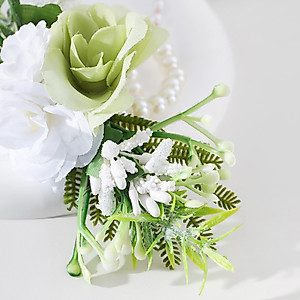 Yumikoo Rose Flower Wrist Corsage Bracelets - Prom Wedding Handmade Pearl White Corsage for Women