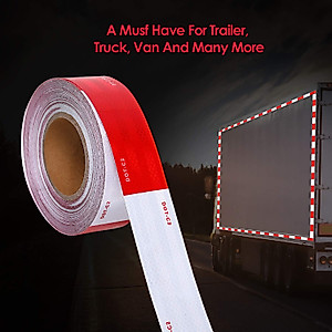 LEORAY DOT-C2 Reflective Tape, DOT Reflective Tapes 2" x200 Feet Waterproof Red and White Adhesive Reflector Tape for Trailer Cars Trucks Outdoor