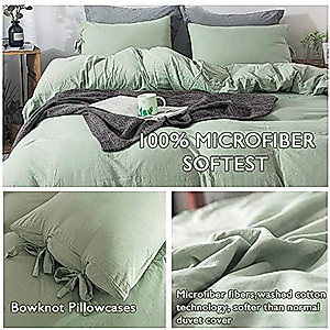 annadaif Green Duvet Cover Twin Size, 2 Pieces Soft Washed Microfiber Duvet Cover Set, Comforter Cover with Bowknot Bow Tie (1 Duvet Cover 66x90 Inch, 1 Pillowcases) Easy Care Bedding Set