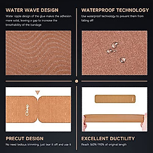 CKeep Kinesiology Tape (2 Rolls), Original Cotton Elastic Premium Athletic Tape,33 ft 40 Precut Strips in Total,Hypoallergenic and Waterproof K Tape for Muscle Pain Relief and Joint Support