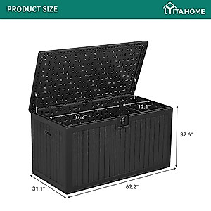 YITAHOME XXL 230 Gallon Large Deck Box,Outdoor Storage for Patio Furniture Cushions,Garden Tools and Pool Toys with Flexible Divider,Waterproof,Lockable (Black)