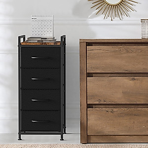 NOVIMANGO Dresser with 4 Drawers Fabric Storage Dresser Small Chest of Drawers for Bedroom Tall Dresser for Closet Nightstand Dresser with Wheels for Living Room, Closet, Nursery Room, Black