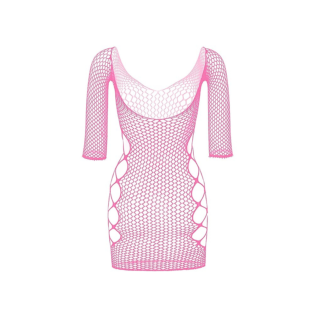 Vorifun Women Fishnet Lingerie Sleepwear One Piece Babydoll V-Neck Mini Dress One Size Pink