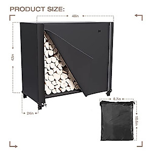 RitPin Firewood Rack Cover Outdoor 4 Feet Firewood Log Rack Cover Protector, Windproof, Waterproof Design, Protection and Storage for Wood,Black