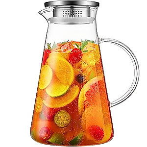 2 Liter 68 oz Glass Pitcher with Lid, Bivvclaz Glass Water Pitcher for Fridge, Glass Water Carafe for Hot/Cold Beverage, Iced Tea Pitcher, Large Pitcher for Coffee, Juice, Easy Clean Glass Jug