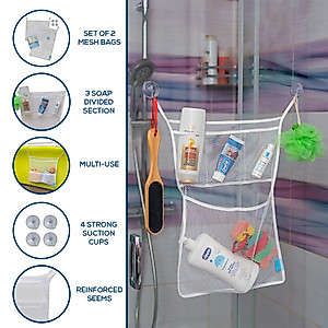 Bath Toy Organisers - Large Size Storage Net Bags for Baby Bathtub Toys - Set of 2-4 Ultra Strong Suction Cups - Bathroom & Shower Caddy Holder - Multi-Use for Kids Toddlers