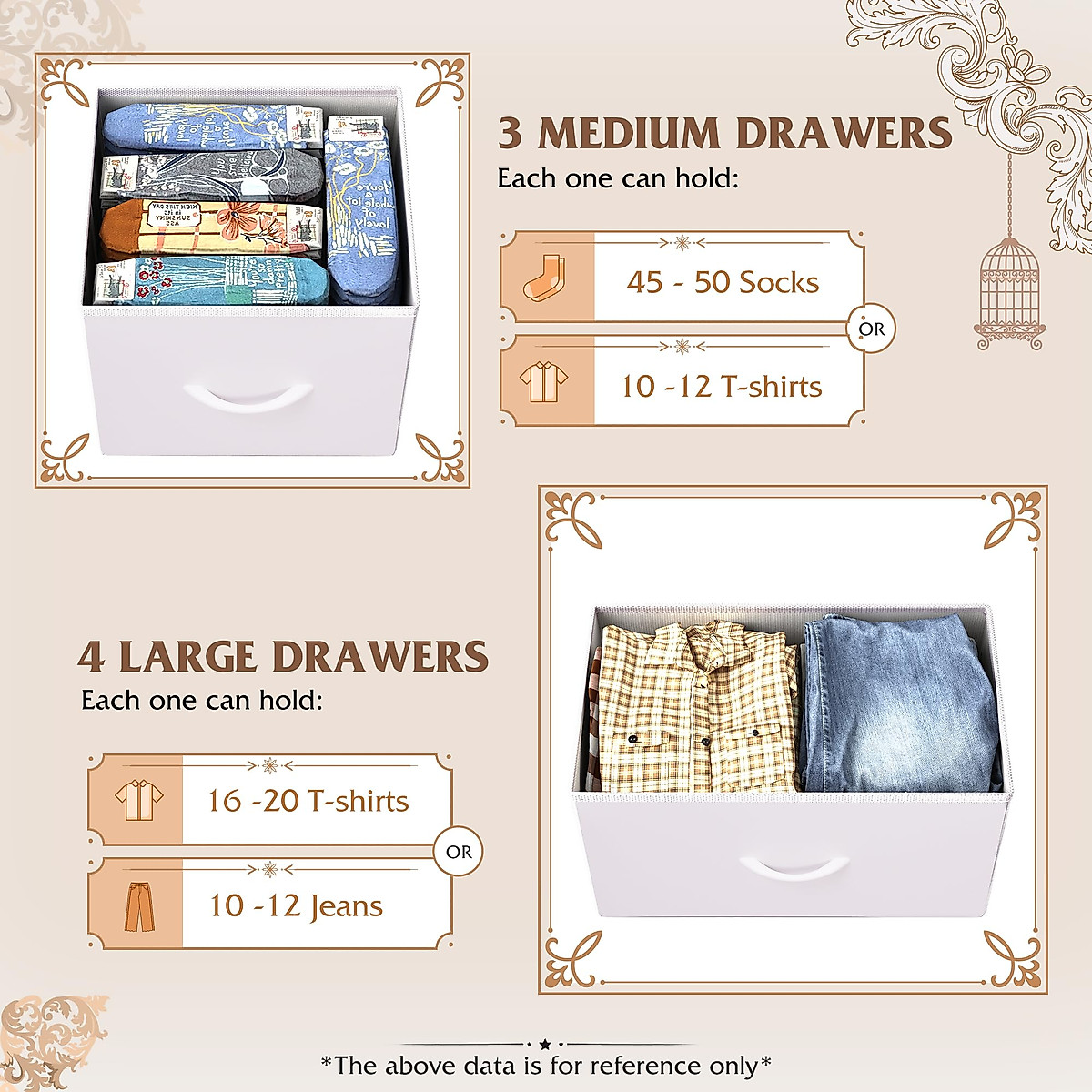 WLIVE Dresser with 7 Drawers, Dressers for Bedroom, Fabric Storage Tower, Hallway, Entryway, Closets, Sturdy Steel Frame, Wood Top, Easy Pull Handle, White