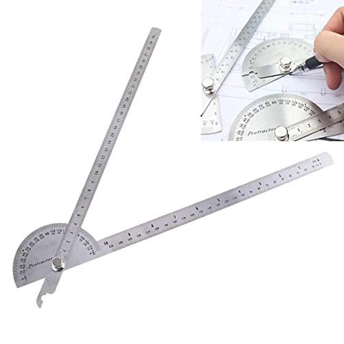 ChgImposs 0-180 Degree Angle Finder, Stainless Steel Round Head Rotary Protractor Scale Angle Finder Adjustable Double-arm Ruler Angle, Finder Craftsman Ruler Machinist Tool