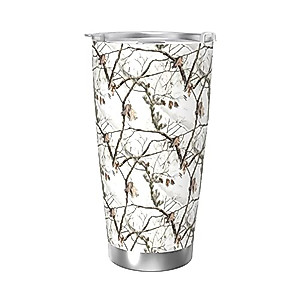 Evealyn White Tree Camo Printed 20 Oz Tumbler Insulated Tumbler Travel Mug Stainless Steel Cup Coffee Mug With Lids For Home Outdoor Office