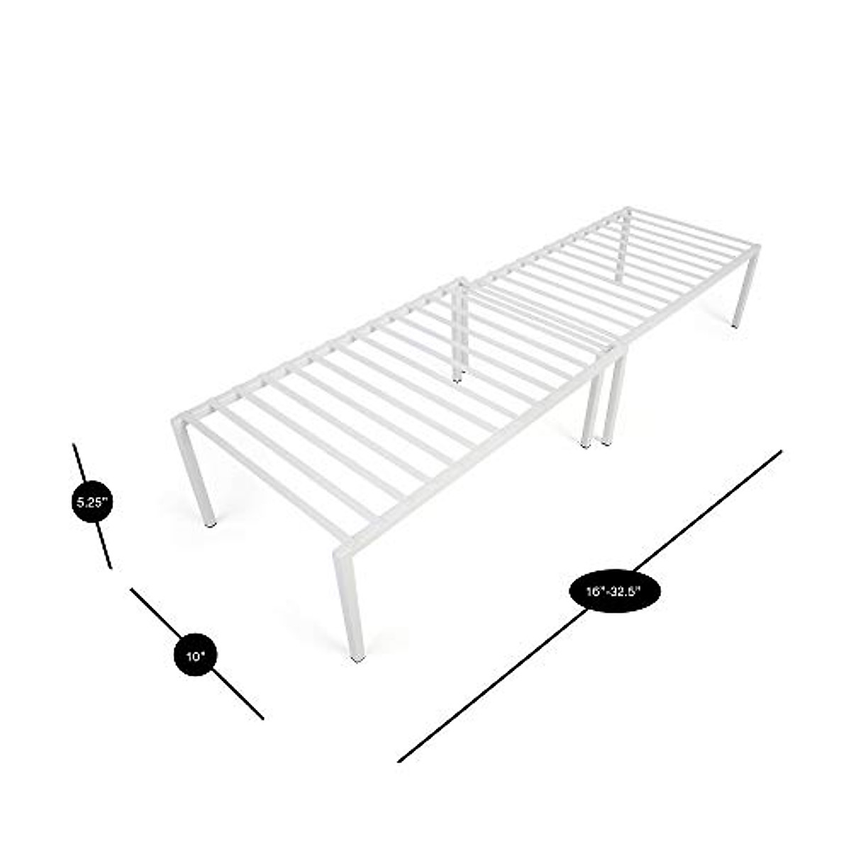 Smart Design Premium Extendable Storage Shelf – Lengthen from 16 to 32.5 in., White – Steel Pantry Organizer with Rust-Resistant Finish and Non-Slip Feet for Easy Home Organization and Storage