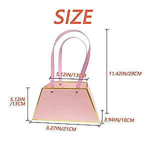 DAWN FLAME 4PCS Portable Gift Bag Bouquet Wrapping Paper Bag Waterproof Portable Flower Arrangement Bag Birthday Wedding Holiday Party Gift Bag Florist Supplies (Pink), 8.27x3.94x5.12IN