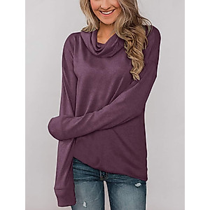 Minthunter Women's Long Sleeve Pullovers Cowl Neck Tunic Shirt Casual Sweatshirt Tops Wine Red