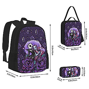 halloween 3 Piece Backpack Set Cartoon Backpack with Lunch Box Pencil Case for girls teens Women Men Durable Laptop Bag school backpack christmas Hiking Camping Daypack C 67