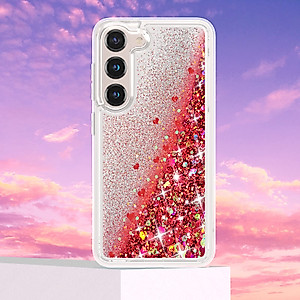 HesLine for Galaxy S23 Case Glitter Liquid,S23 Case Bling Quicksand Sparkle Shockproof Protective Hard PC Slim Bumper for Samsung Galaxy S23 5G 6.1'' Cute for Girls Women Men,Red