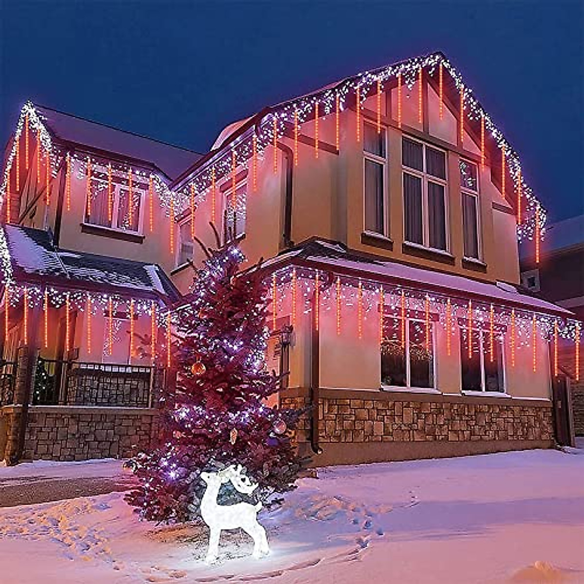 Meteor Shower Rain Light 50cm 8 Tubes 384 LED Waterproof Icicle Falling Snowfall Lights Snow Falling for Home Decor Wedding Garden, Red