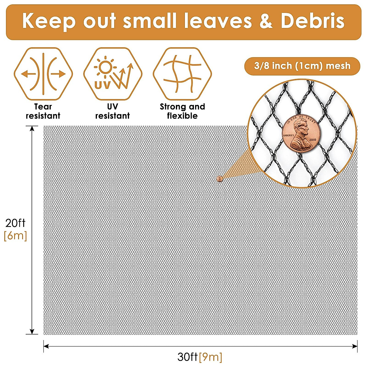 PACETAP Pond Netting Kit 20 x 30 Ft,Pond Netting for Leaves,Koi Pond Cover,Heavy Duty Koi Pond Netting,Pool Protective Cover Netting Protecting Koi Fish from Birds, Cats -Stakes Included