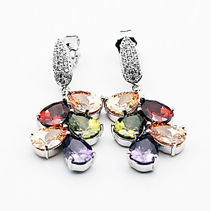 Earring for Women, Classic Multi Gemstones Silver Plated Earring with Amethyst Garnet Morganite Peridot Women Jewelry (Silver)