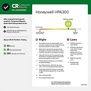 Honeywell HPA300 HEPA Air Purifier for Extra Large Rooms - Microscopic Airborne Allergen+ Reducer, Cleans Up To 2250 Sq Ft in 1 Hour - Wildfire/Smoke, Pollen, Pet Dander, and Dust Air Purifier – Black