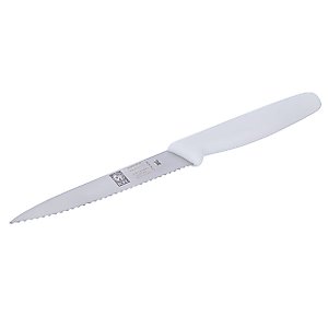 ICEL Serrated Paring Knives – Stainless Steel Kitchen Paring Knives – Small Kitchen Knives for Meal Prep – 4-inch Blade Sharp Paring Knives, White handle.