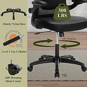 TOPBSHODC Office Chair Ergonomic Mesh PU Leather Desk Chair,Executive Computer Chair with Lumbar Support Flip up Arm,Swivel Rolling Home Office Chair with Adjustable Height,Black Task Chair with Wheel