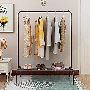 BOFENG Metal Garment Rack Heavy Duty Clothes Stand Rack With Top Rod and Lower Storage Shelf Industrial Clothes Rack for Indoor Bedroom (Brown)