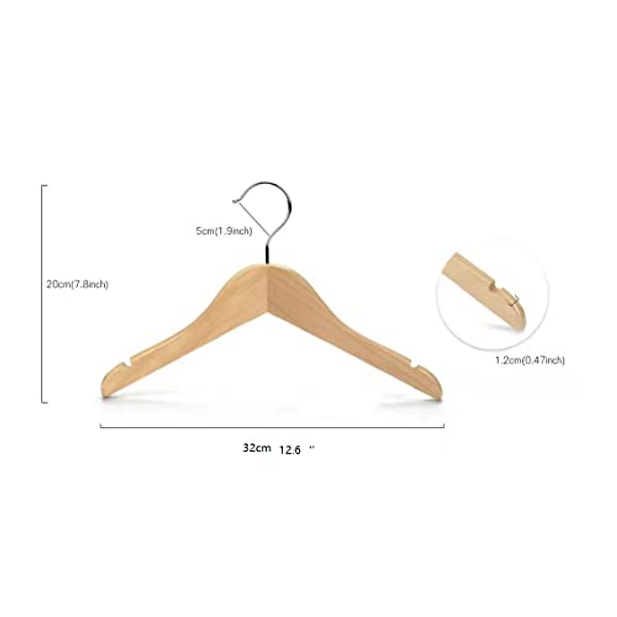 Lenny + Rae Baby, Children's Natural Wooden Hangers with Notches and Anti-Rust Chrome Hook - Pack of 10