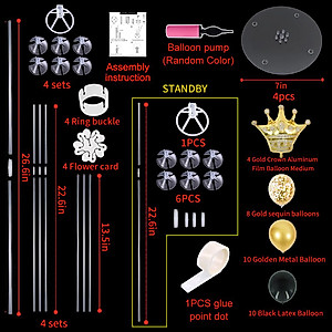 TONIFUL Table Centerpiece Balloons Stand Kit Include Black Gold Latex Confetti Balloons and Foil Crown Balloon for Birthday 2024 Graduation Anniversary Halloween New Year's Eve Party Decoration