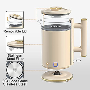 Dezin Electric Kettle, 1.5L BPA Free Double Wall Electric Water Kettle with Stainless Steel Filter, Borosilicate Glass Hot Water Boiler with Auto Shut Off & Boil Dry Protection Tech for Coffee, Tea