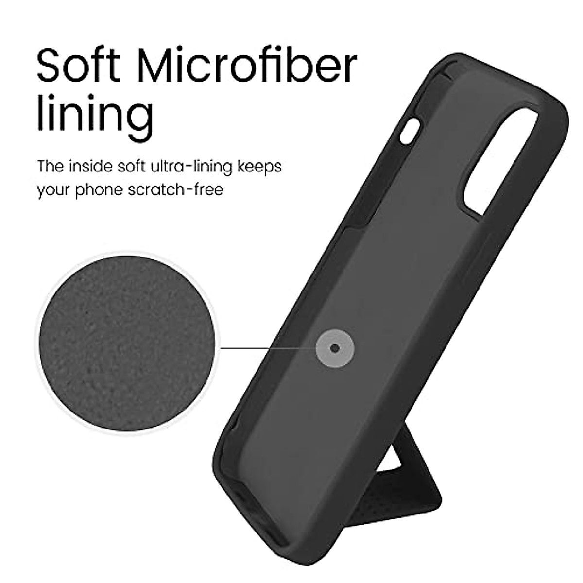 LAUDTEC iPhone 13 Mini Case with Kickstand, Vertical/Horizontal Stand Hand Strap Kickstand | Microfiber Linner | Liquid Silicone Full Body Protective Stand Case for iPhone 13 Mini 5.4'' Black