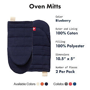 Hedley & Bennett Oven Mitts - Heat Resistant Kitchen Mittens - Baking Gloves with Hanging Loop - 100% Cotton Outer and Lining; 100% Polyester Filling - Blueberry Blue