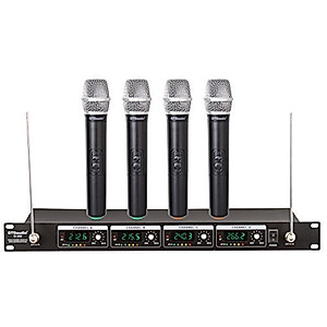 GTD Audio Wireless Microphone System with 4 Hand held mics, Long Distance up to 300 feet, Fixed Frequency, 380H