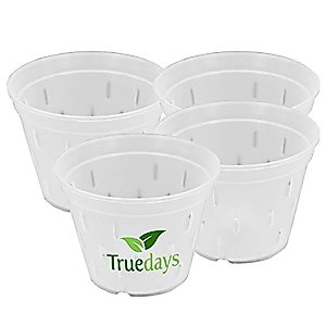 TRUEDAYS Orchid Pots with Holes Plastic Flower Plant Pot Clear Plastic Orchid Pot for Indoor Outdoor, 4.5 Inch 4 Pack