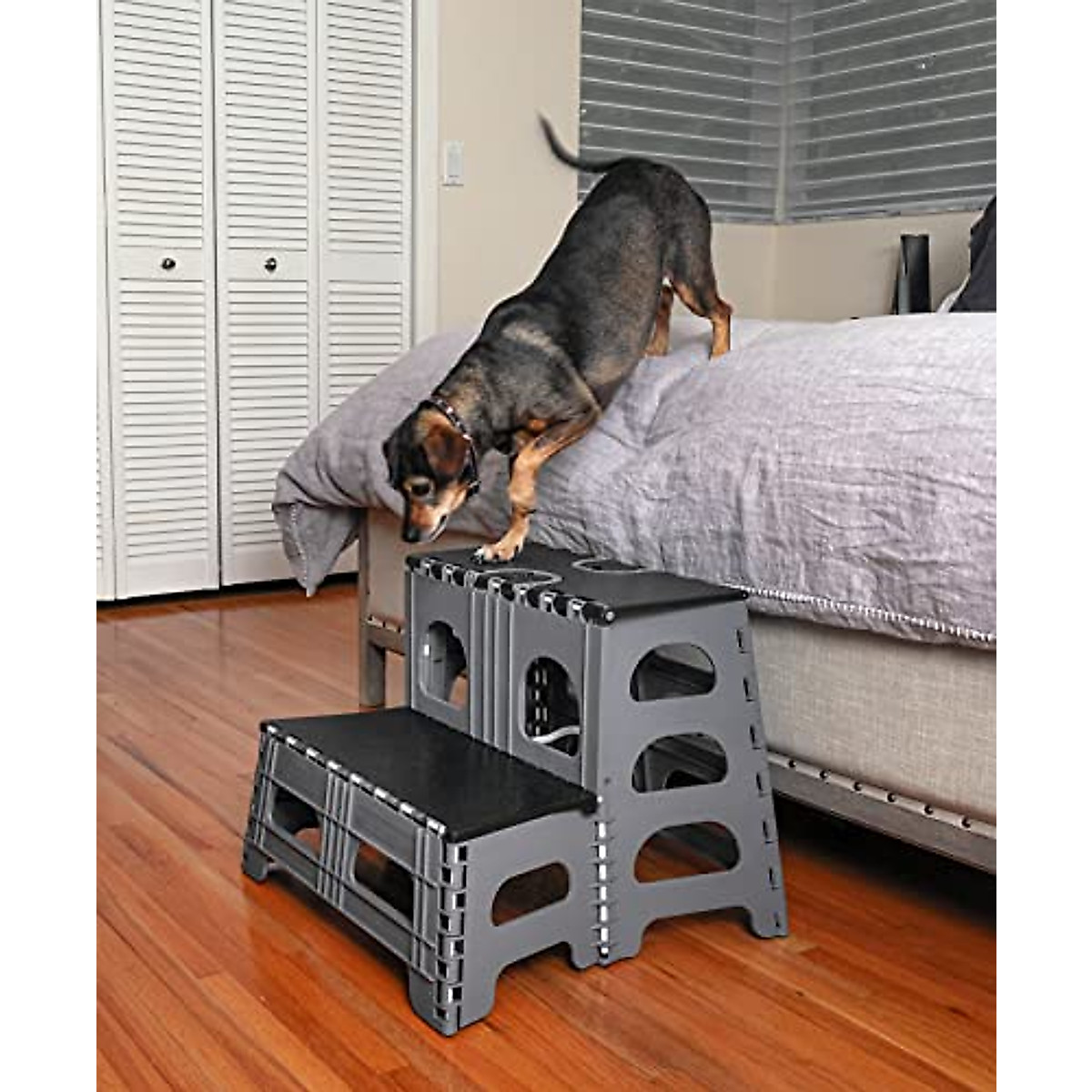 Bee Neat 2 Step Folding Step Stool for Pets and Dogs - Indoor Outdoor Foldable Pet Stairs Ideal for High Bed, Car, SUV & More – Collapsible Step Stool Ladder Supports 200lbs - Gray